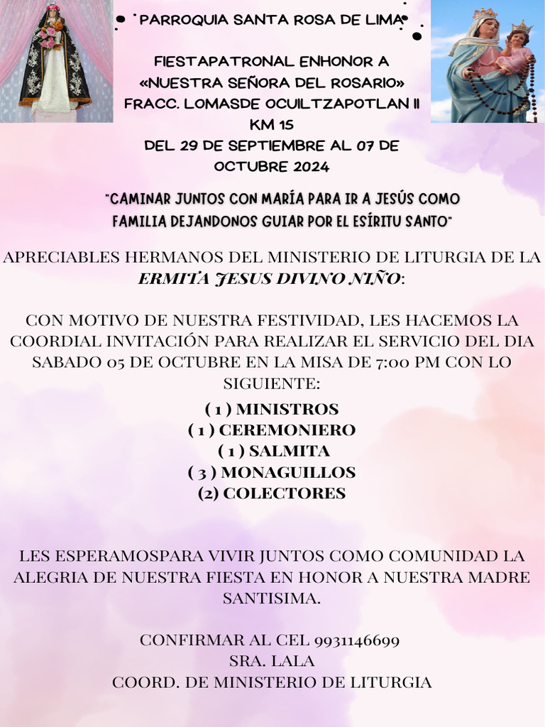 Invitaciones de Liturgia de La Fiesta Patronal | PDF | Iglesia Católica ...