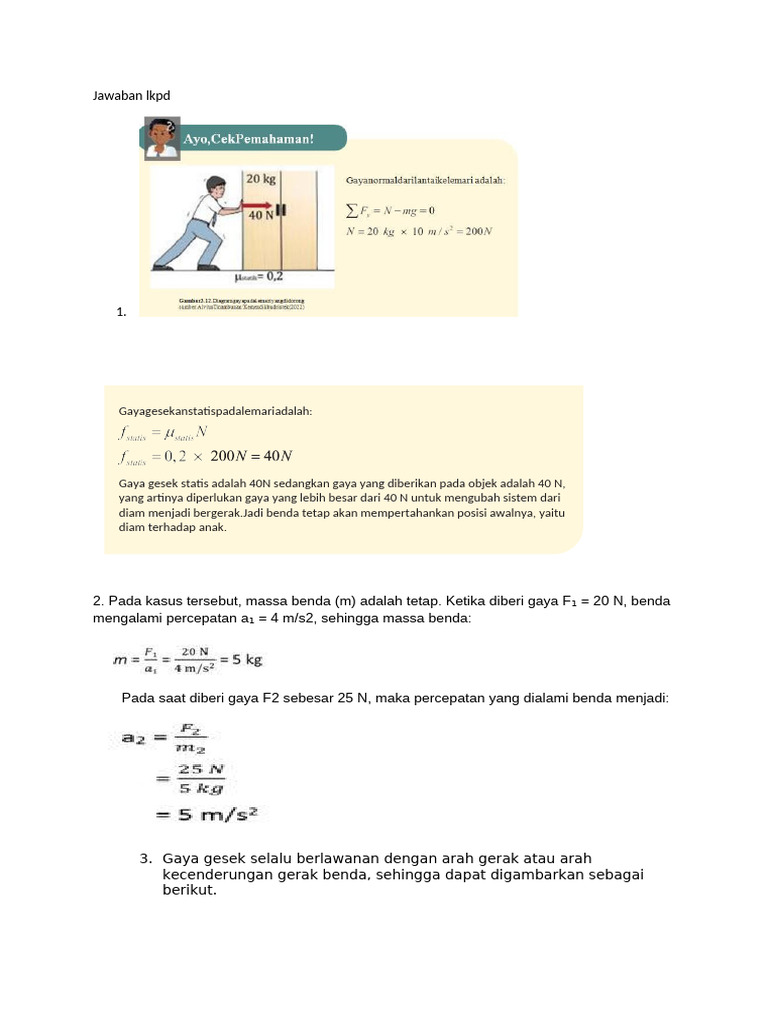 Jawaban LKPD Gaya Gesekan Dan Gaya Normal | PDF