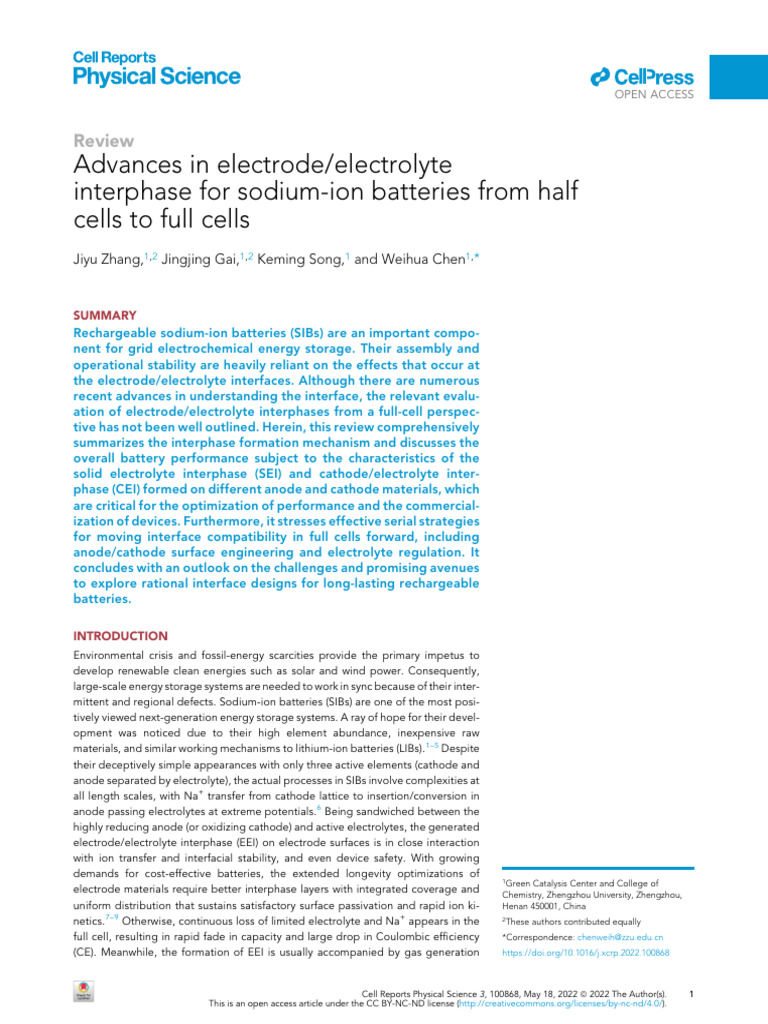 Advances in Electrode-Electrolyte Interphase For Sodium-Ion Batteries From Half Cells To Full ...