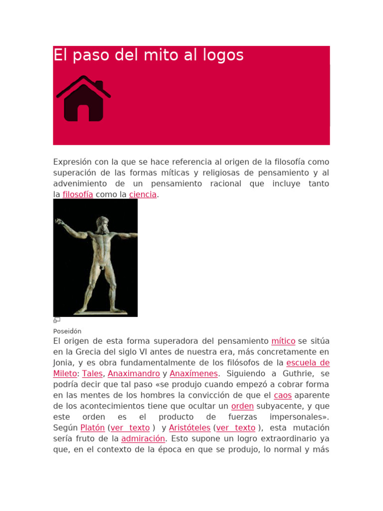 El Paso Del Mito Al Logos | PDF | Mitología | Razón