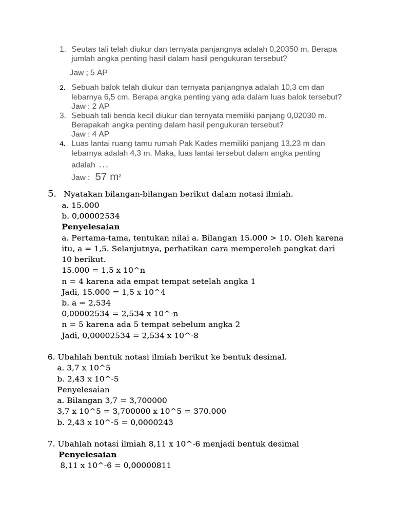 Kunci Latihan Angka Penting | PDF | Metode & Bahan Ajar