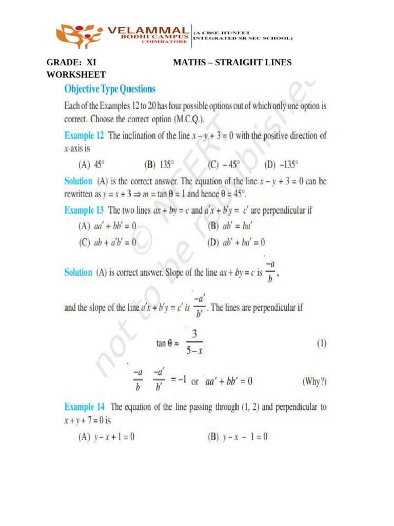 CBSE Grade 11 Maths: Straight Lines | PDF