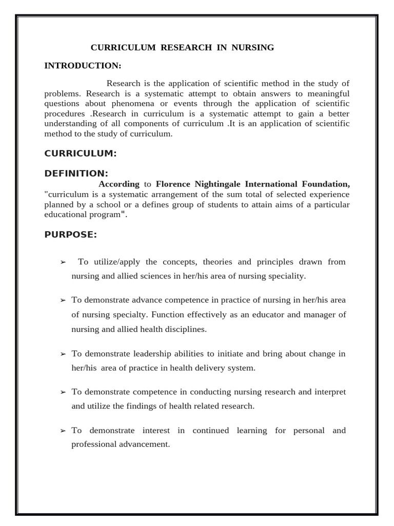 CURRICULUM RESEARCH IN NURSING | PDF | Nursing | Curriculum