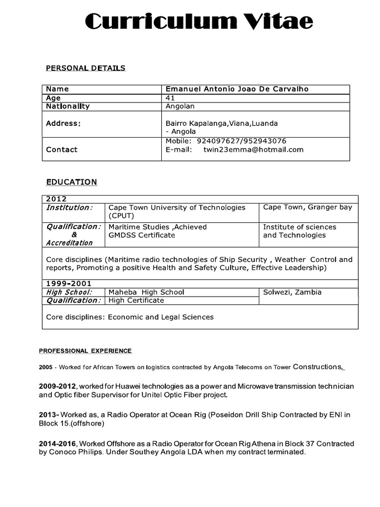 CV Emanuel Carvalho Ingl | PDF