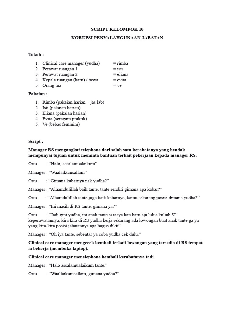 PDF SCRIPT PBAK KELOMPOK 10 | PDF