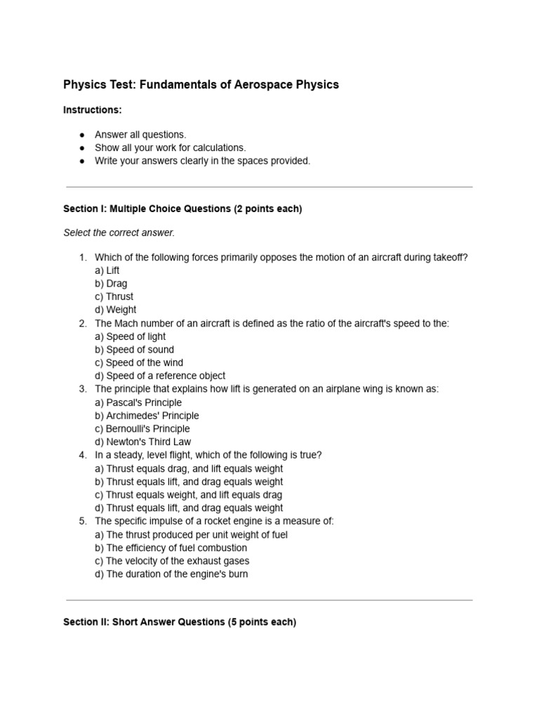 Aerospace Physics Test Overview | PDF | Rocket | Aerodynamics