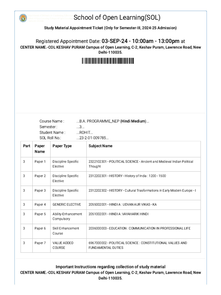 SOL Study Material Appointment | PDF