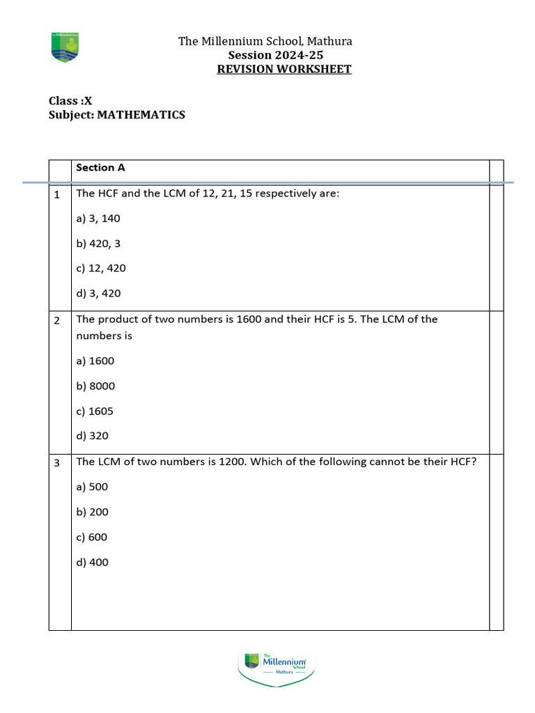 Class 1oth Revision Worksheet | PDF | Quadratic Equation | Polynomial