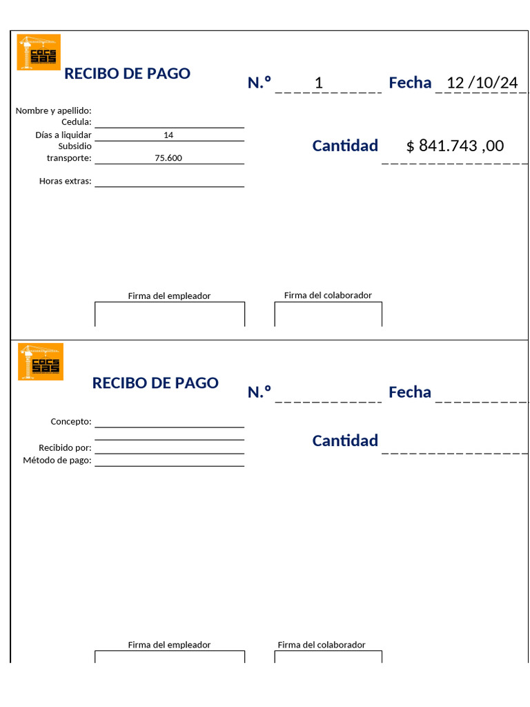 Plantilla de Recibo de Pago para Rellenar | PDF | Finanzas y dinero