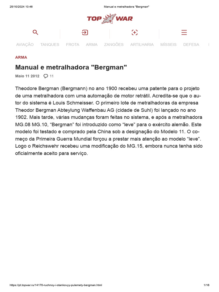 Metralhadora Bergman: História e Especificações | PDF | Metralhadora ...