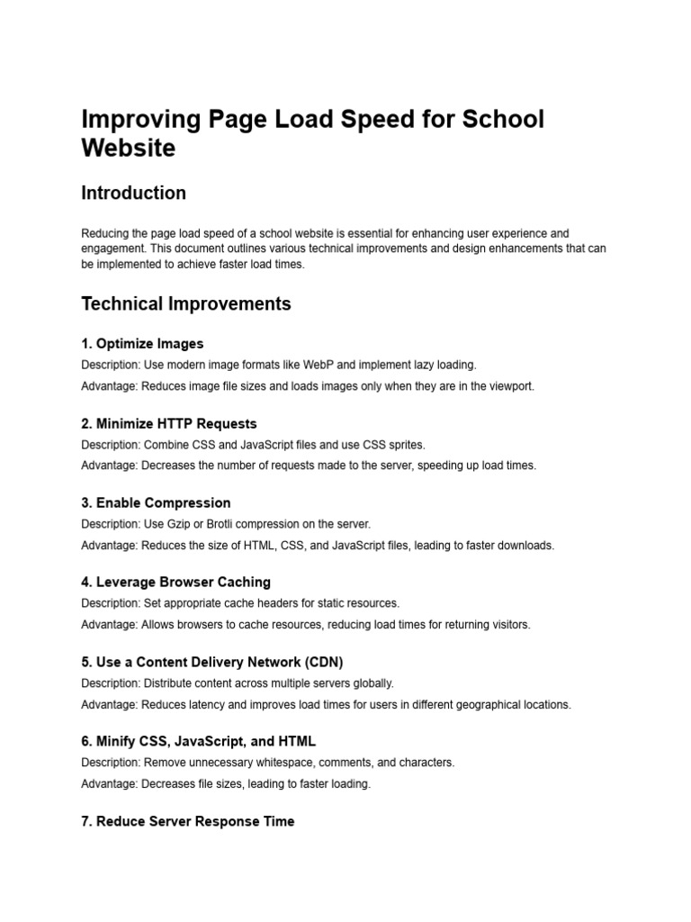 Improving Page Load Speed for School Website | PDF | Networking ...