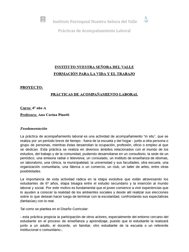 PROYECTO de Practicas de Acompa-Amiento Laboral | PDF | Enseñando | Maestros