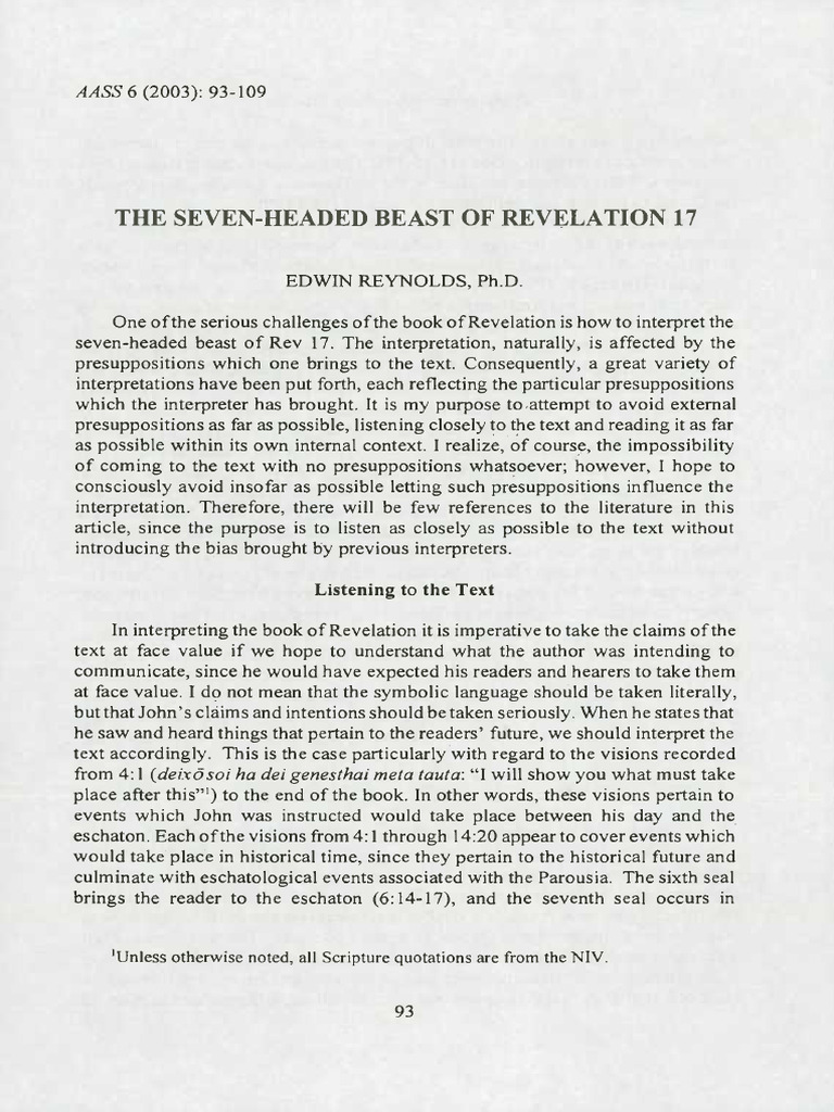 6 (2003) Edwin Reynolds - The Seven-Headed Beast of Revelation 17 | PDF ...