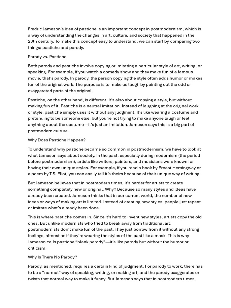 Pastiche | PDF | Parody | Postmodernism