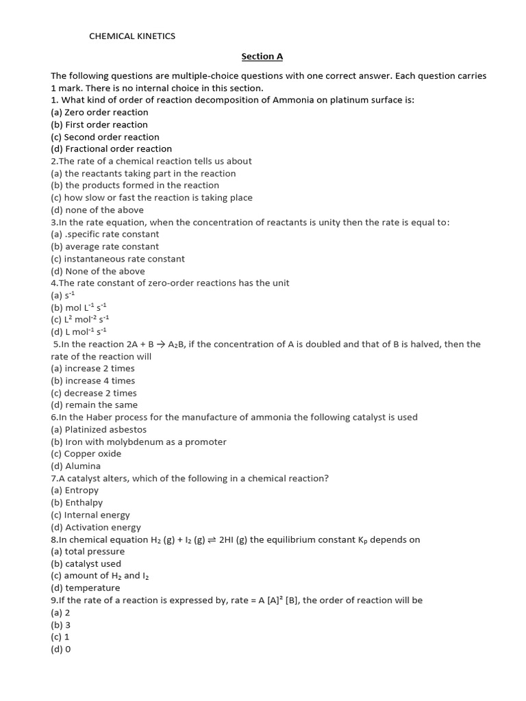 Chemical Kinetic Extra Questions | PDF | Reaction Rate | Reaction Rate ...