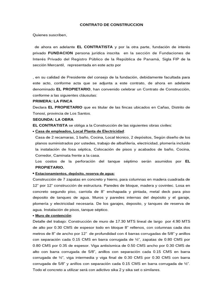 Modelo Contrato de Construccion | PDF | Daños y perjuicios