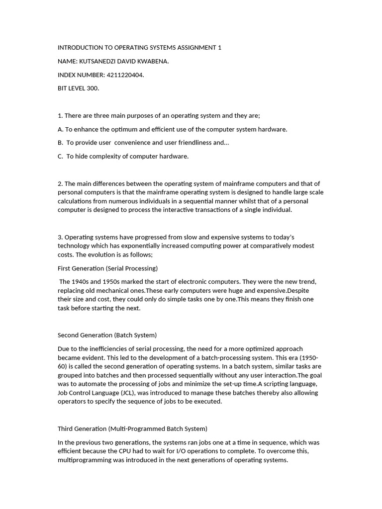 Introduction to Operating Systems Assignment 1 | PDF | Operating System ... Introduction to Operating Systems Assignment 1 | PDF | Operating System ...