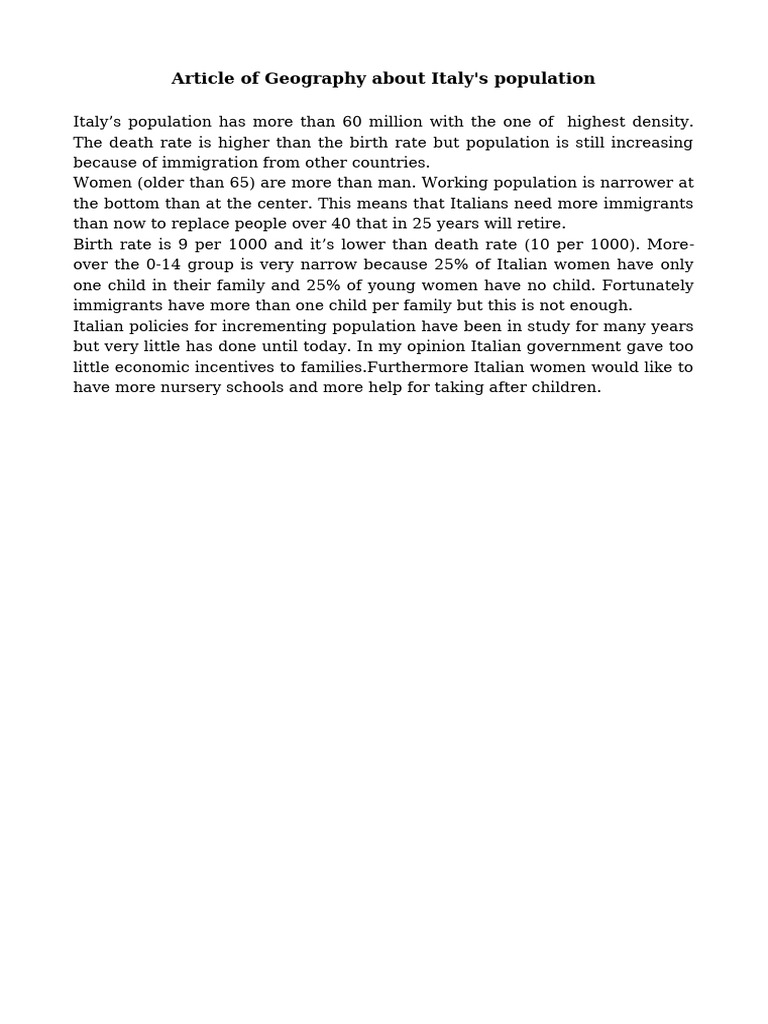 Article of Geography About Italy's Population | PDF | Social Science