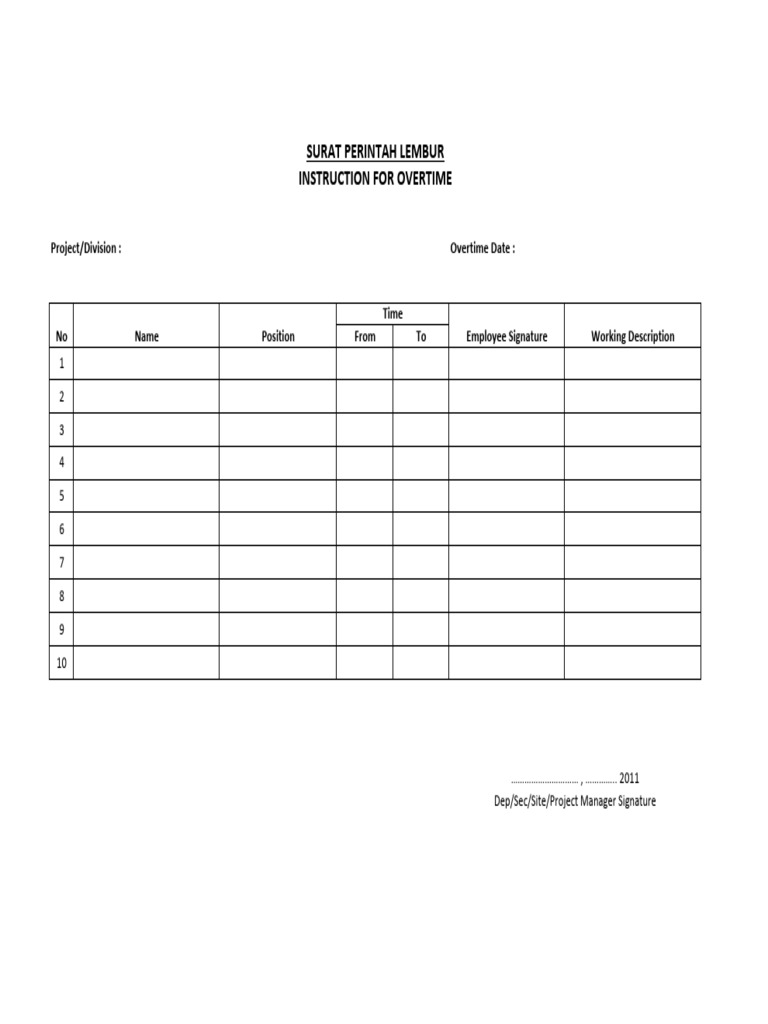 Overtime Instruction Form_rev 1 | PDF