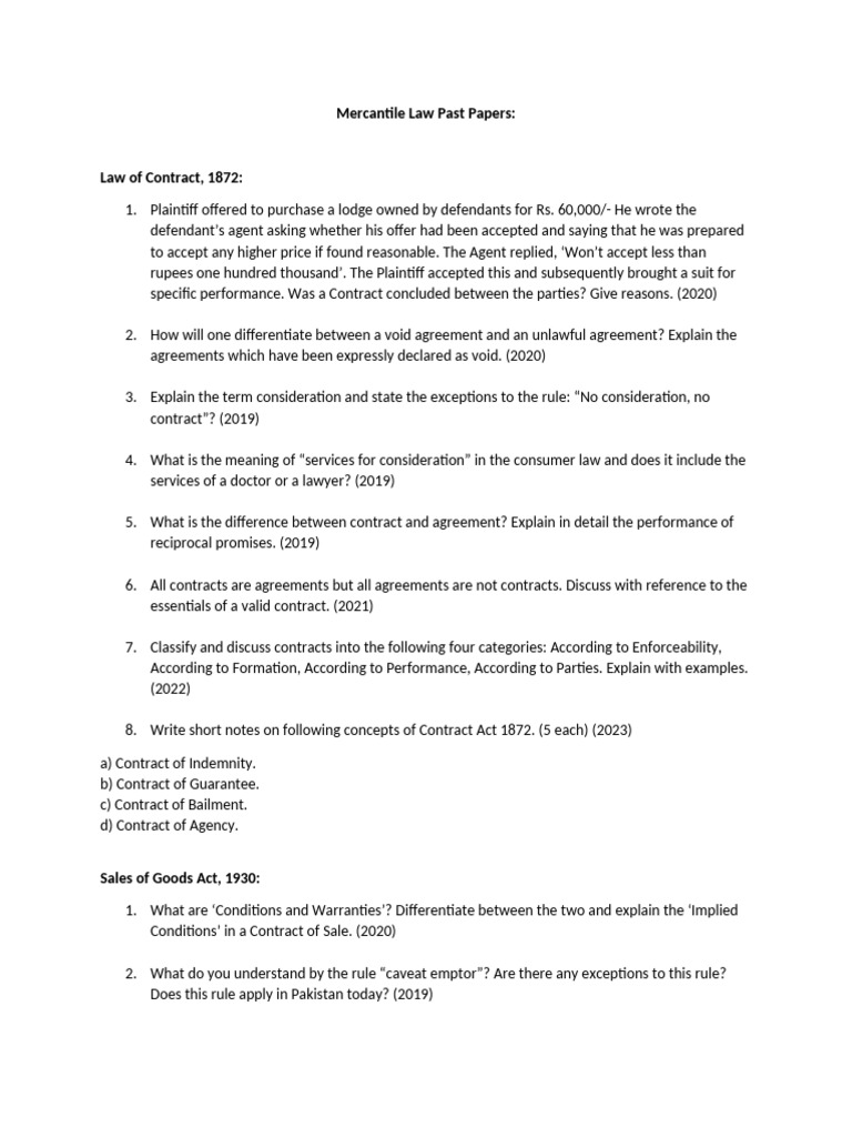 Mercantile Law Past Papers | PDF | Partnership | Negotiable Instrument