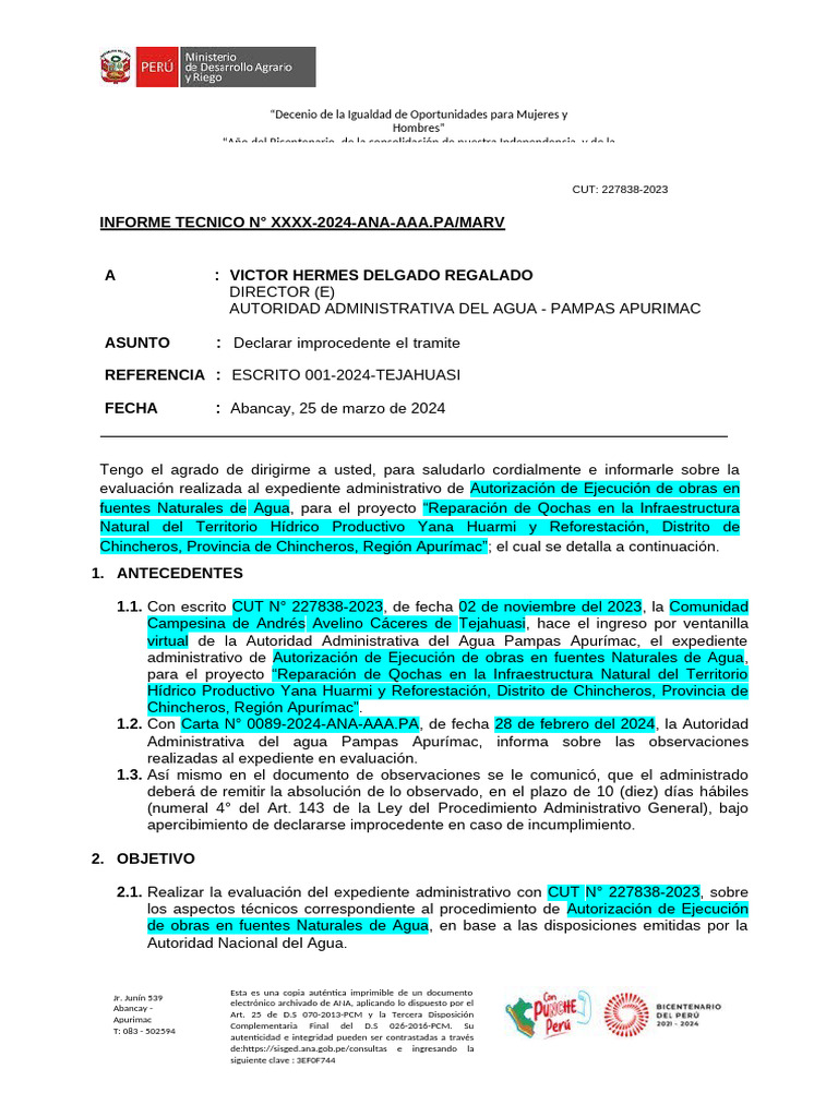 Inf. Improcedente | PDF | Derecho