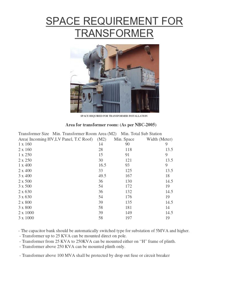121 Transformer Space Requirement | PDF