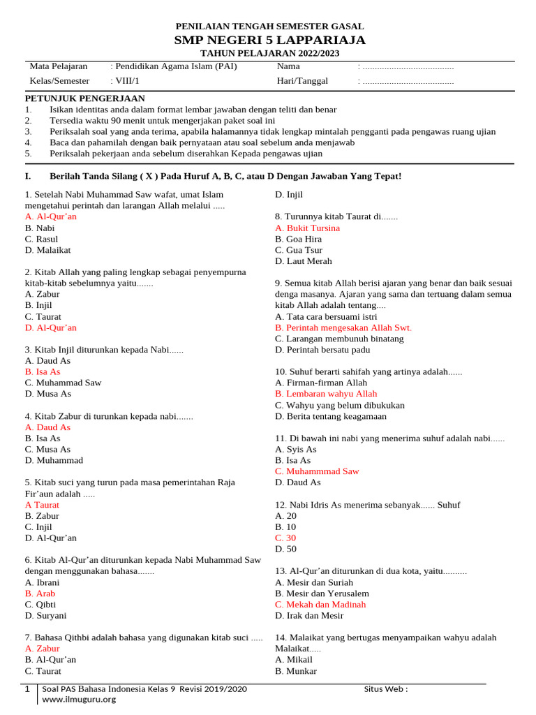 Soal PAI Kelas 8 Semester 1 | PDF