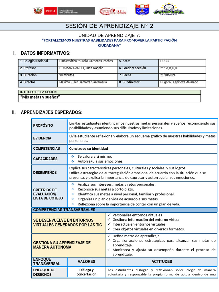 JRHP 2º DPCC - Ses 2 Uni 7 - Sem 02 | PDF | Maestros | Evaluación