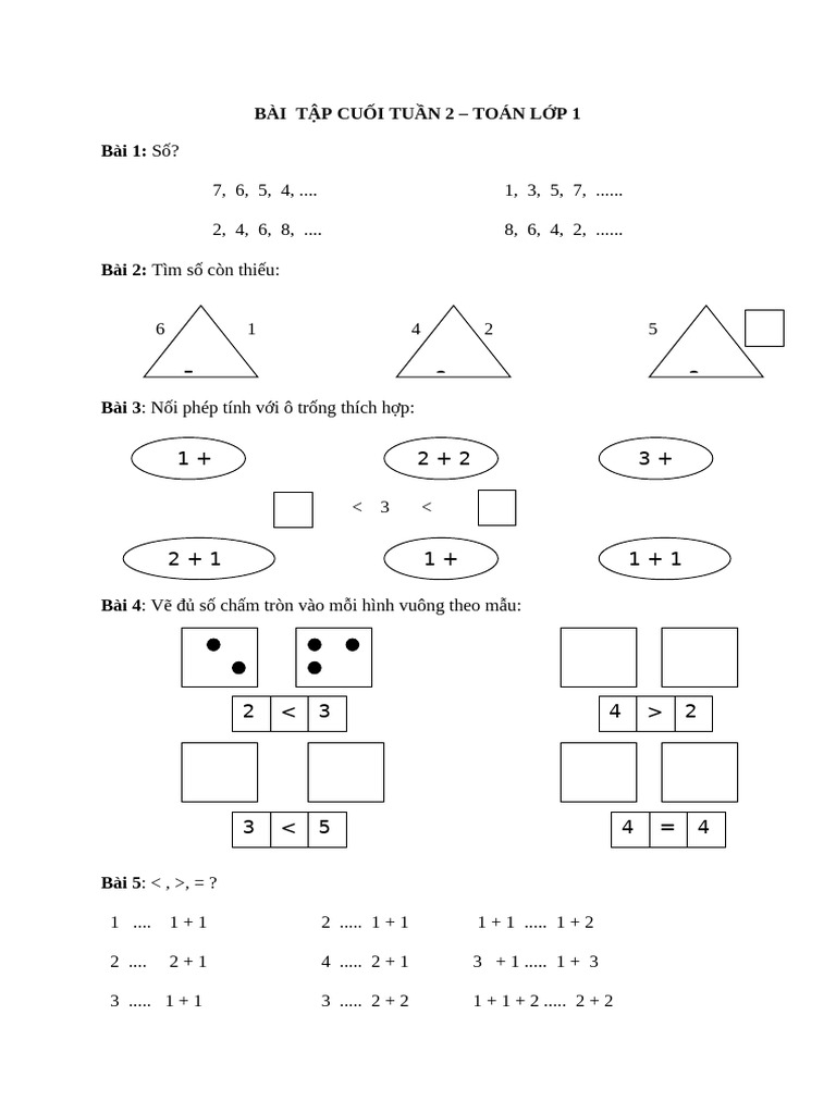 Phieu Bai Tap Toan Lop 1 Tuan 2 | PDF