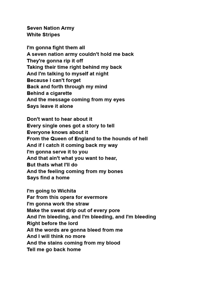 "Seven Nation Army Lyrics Analysis" | PDF | Poetry