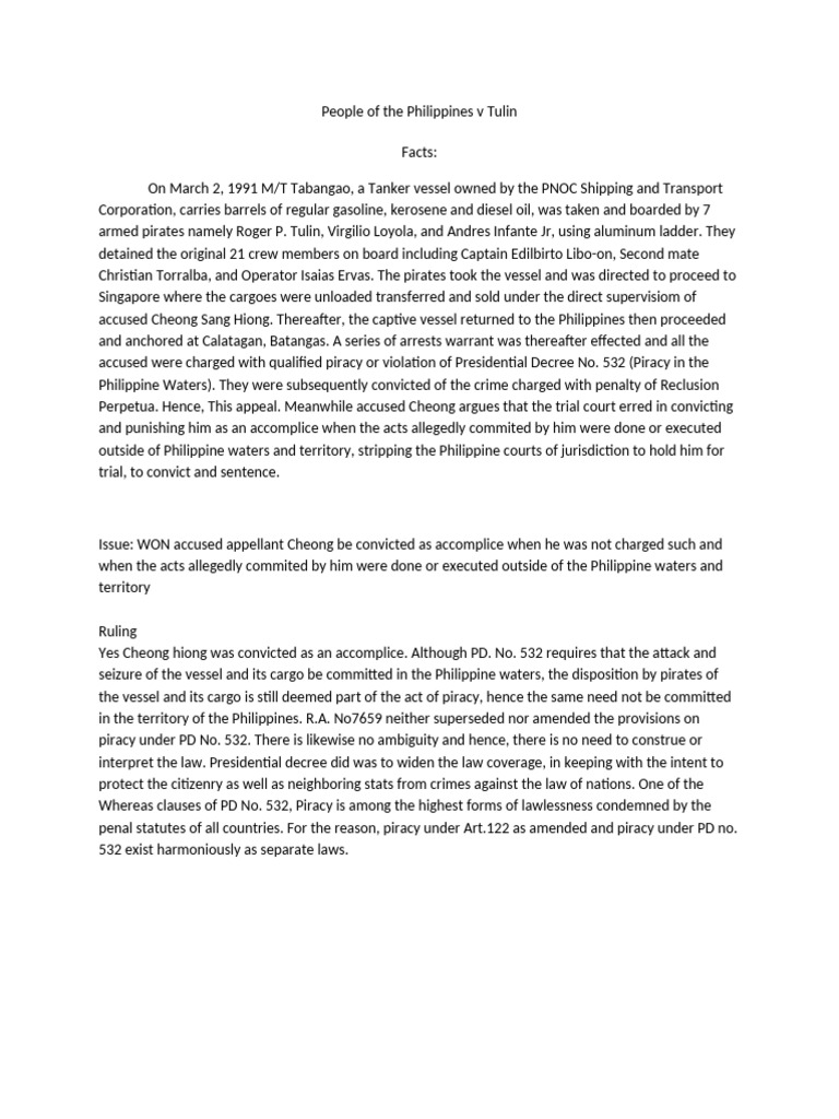 People of The Philippines V Tulin | PDF | Piracy | Aiding And Abetting