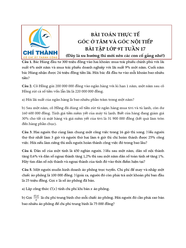 Bai Tap Lop 9t Tuan 17 Nam 2024 | PDF