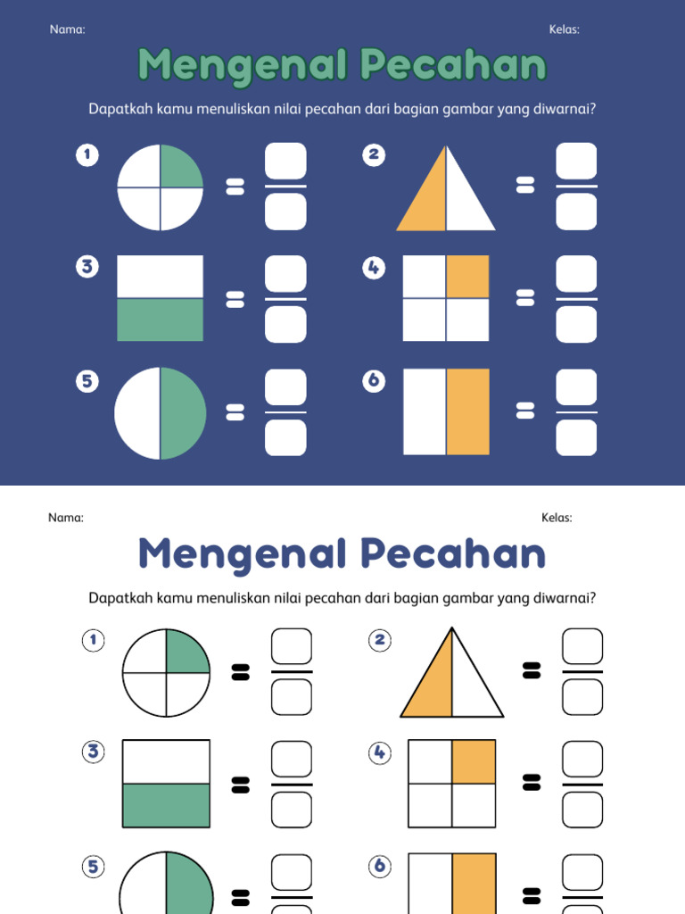 Lembar Kerja Pendidikan Matematika Mengenal Pecahan Biru Dan Hijau Dan ...