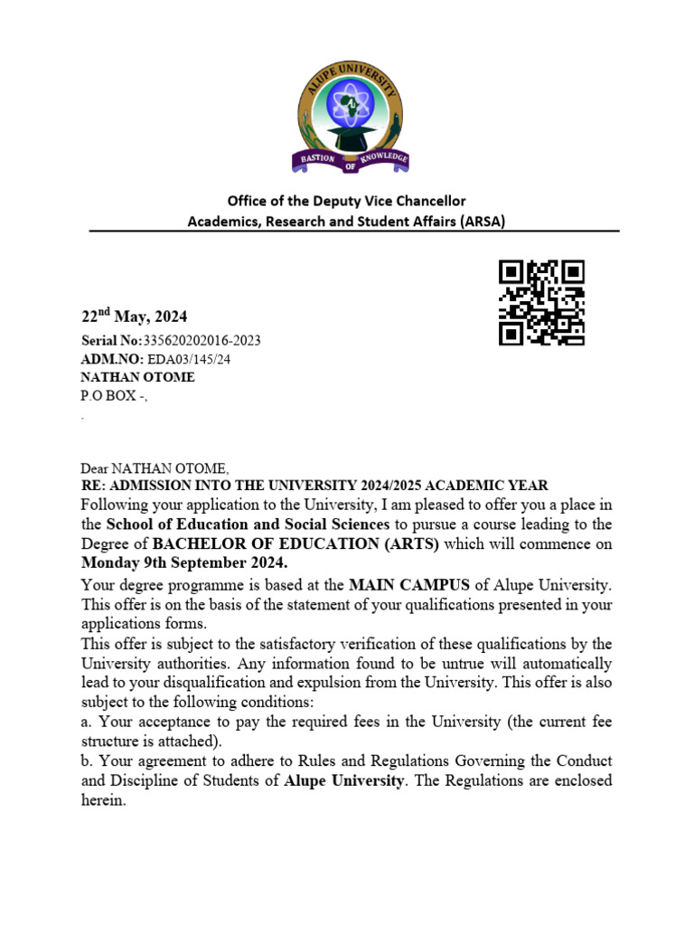 335620202016-2023_Letter_of_Offer | PDF | University | Educational Stages