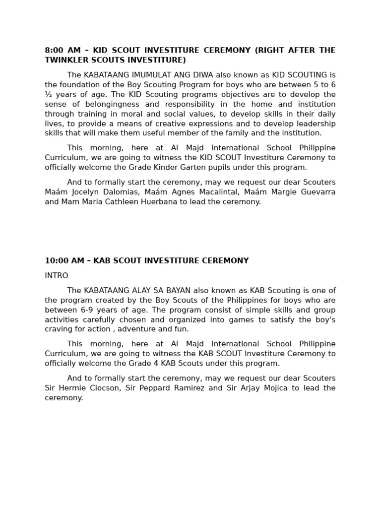 Kid & Kab Scout Investiture Event | PDF | Business