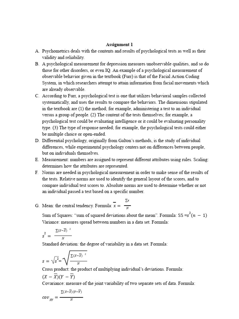 Assignment 1 - Psychometrics | PDF | Psychological Testing | Level Of ...