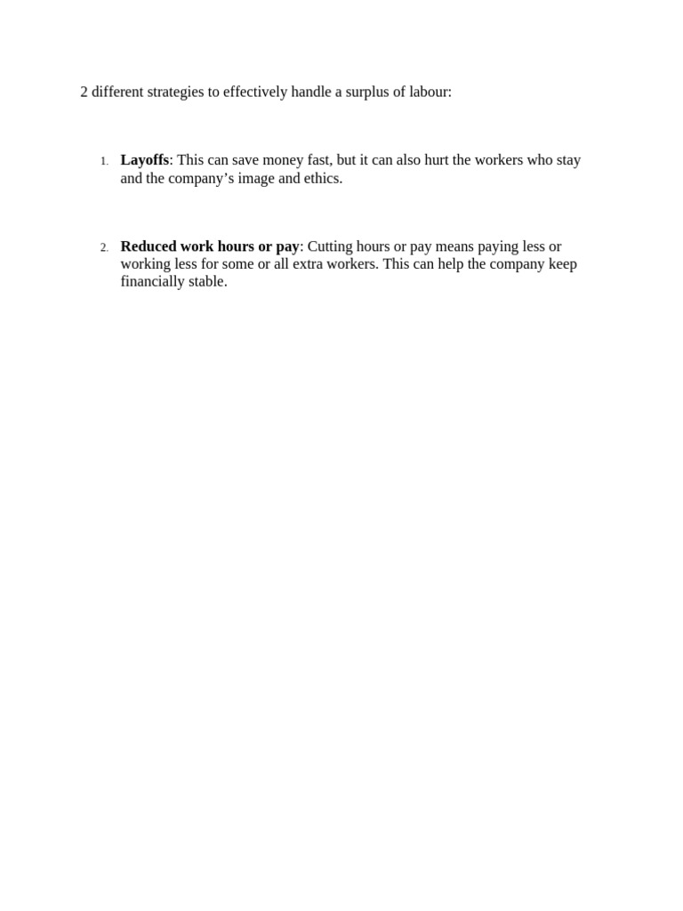 W2 2 Different Strategies To Effectively Handle A Surplus of Labour ...