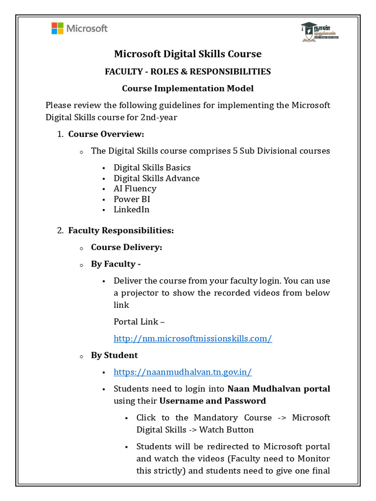Microsoft Digital Skills Course - Faculty Roles & Responsibilities | PDF | Computing Platforms ...