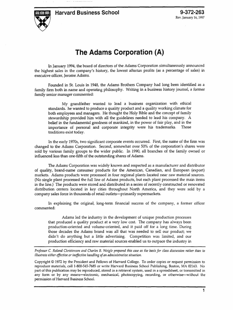 Adams Corp Case | PDF | Sales | Salary