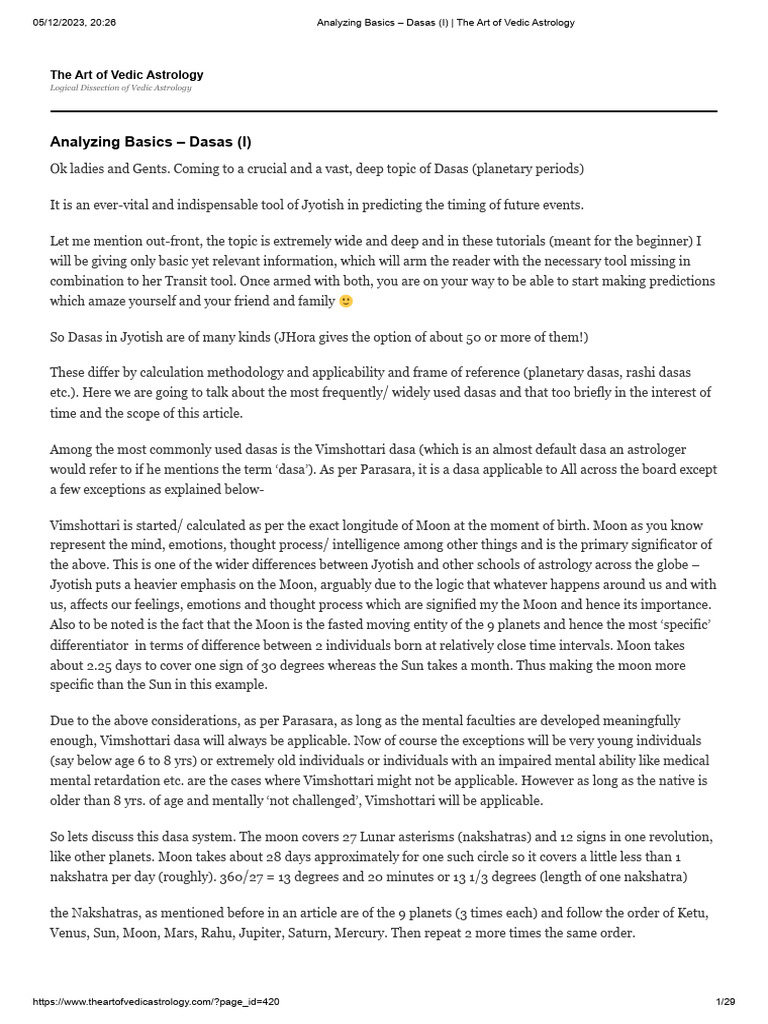 Analyzing Basics – Dasas (I) _ The Art of Vedic Astrology | PDF ...