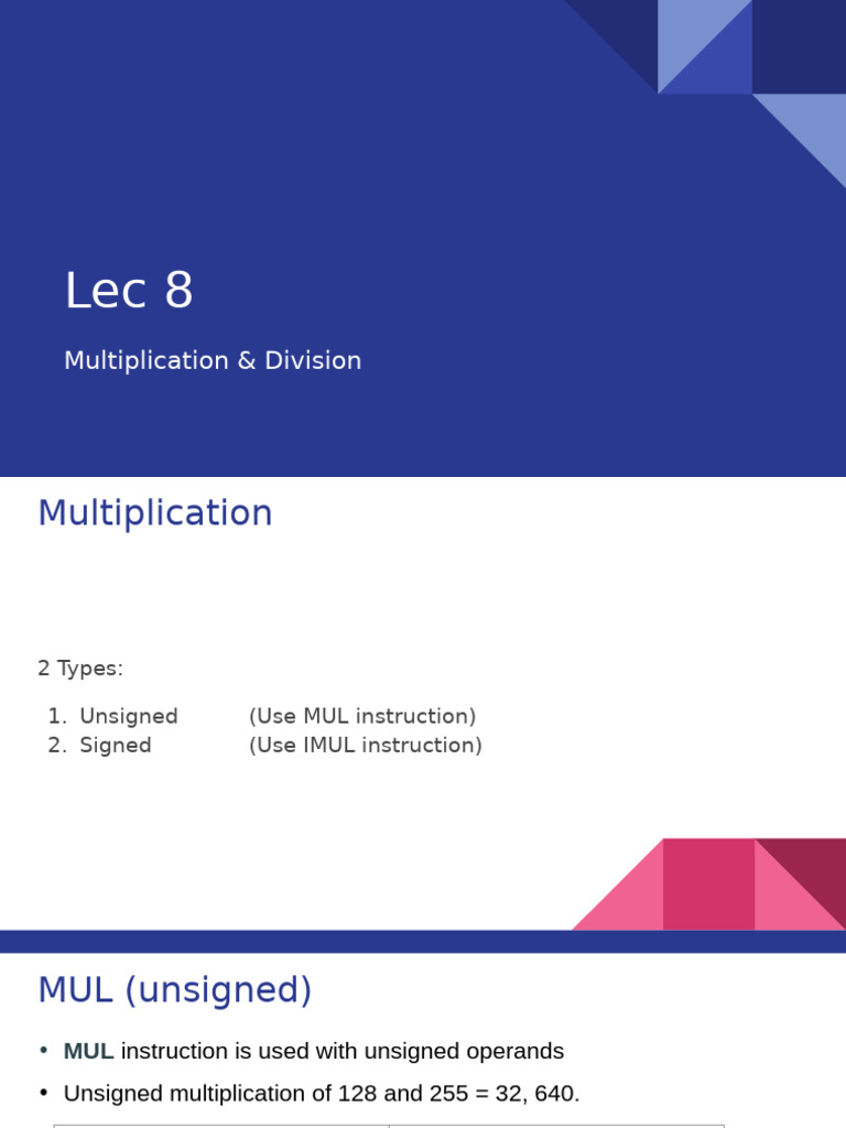 Lec8 - Multiplication and Division | PDF | Division (Mathematics) | Integer (Computer Science)