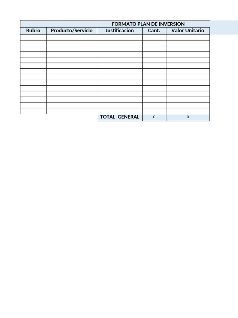 Plan de Inversion EDITABLE | PDF | Finanzas y dinero