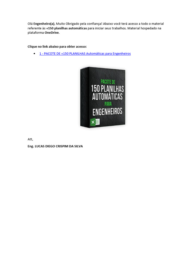 Pacote de 150 Planilhas Automaticas para Engenheiros | PDF