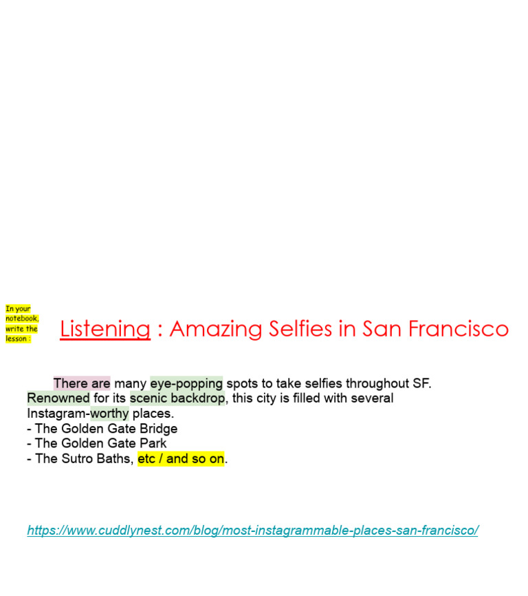 S3 - Lesson 3 - CO - CE Selfie Spots in SF, LA & LV | PDF