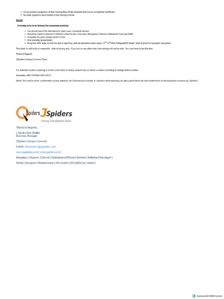 Gmail - QSpiders 2023 Batch!!! Incubation Final Selection List - 2 | PDF