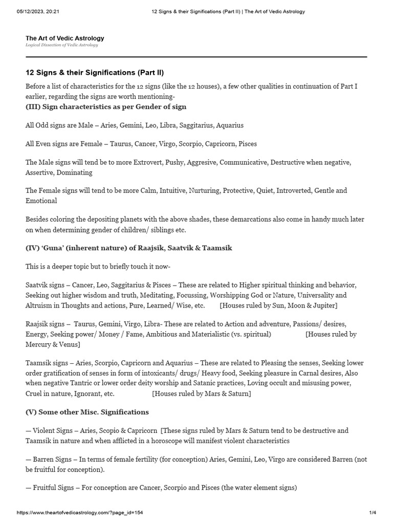 12 Signs & Their Significations (Part II) - The Art of Vedic Astrology ...