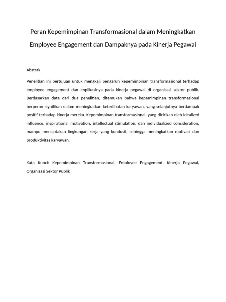 Peran Kepemimpinan Transformasional Dalam Meningkatkan Employee ...