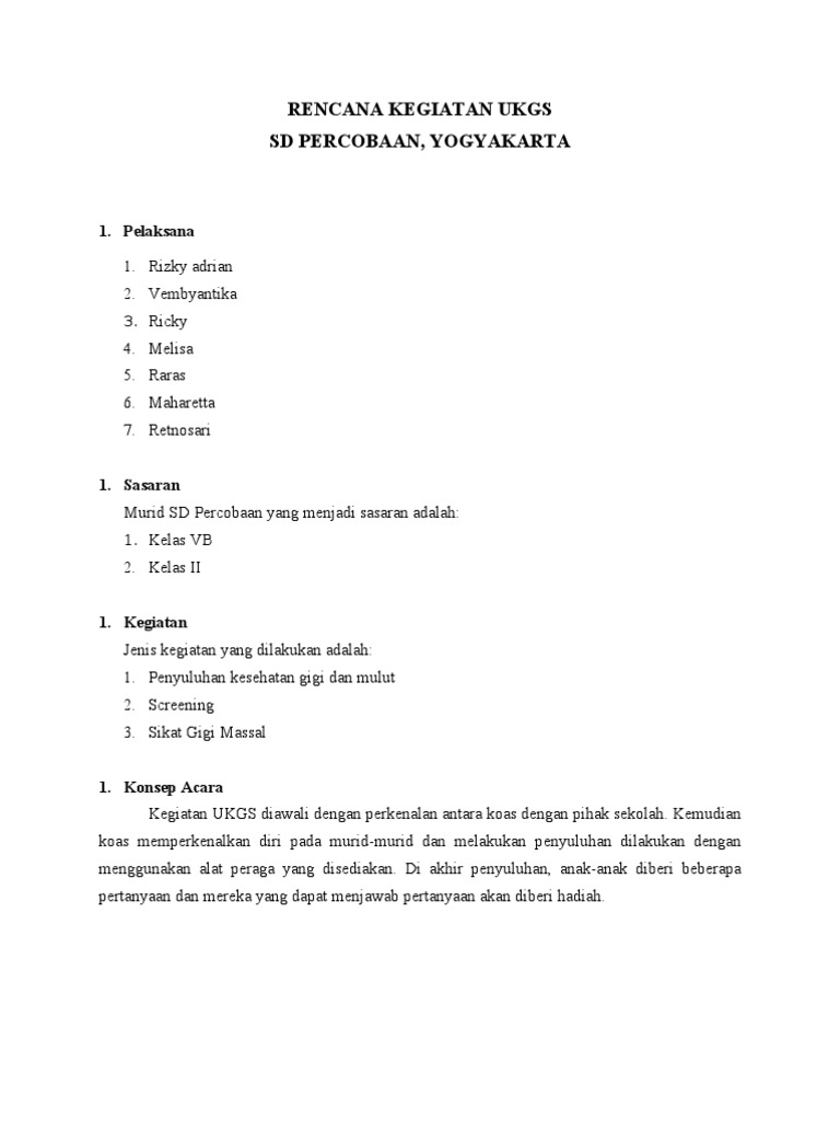Rencana Kegiatan Ukgs | PDF