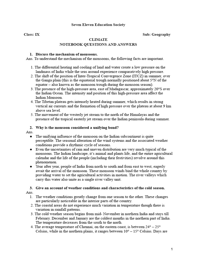 Climate - Notebook Answers 21092024 113030 | PDF | Monsoon | Rain