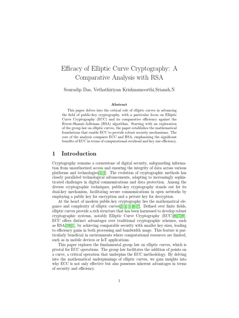 Efficacy of Elliptic Curve Cryptography A Comparative Analysis With RSA ...